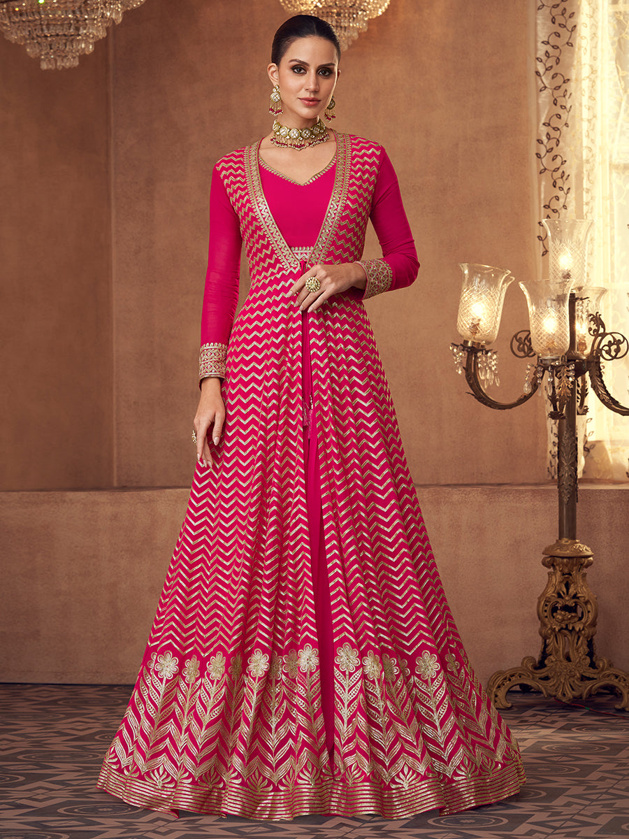 Shalena Fushia Pink Stripped Gown – Rabina Baksh
